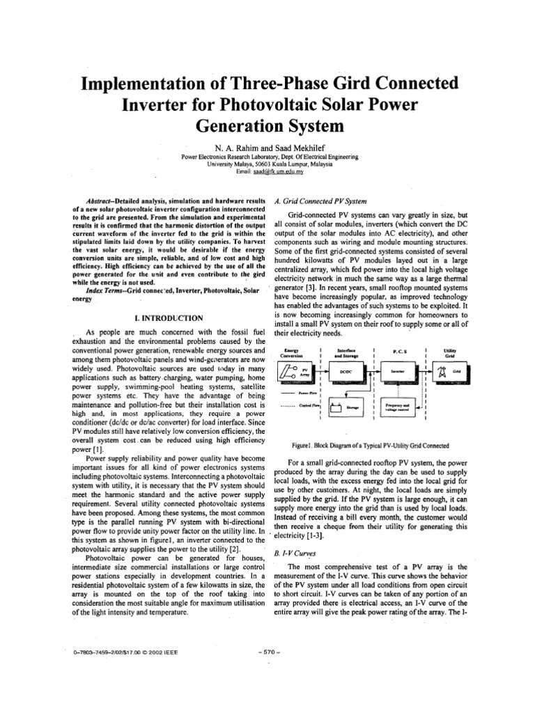 Implementation of Three Phase Grid Conne | PDF | Photovoltaic System ...