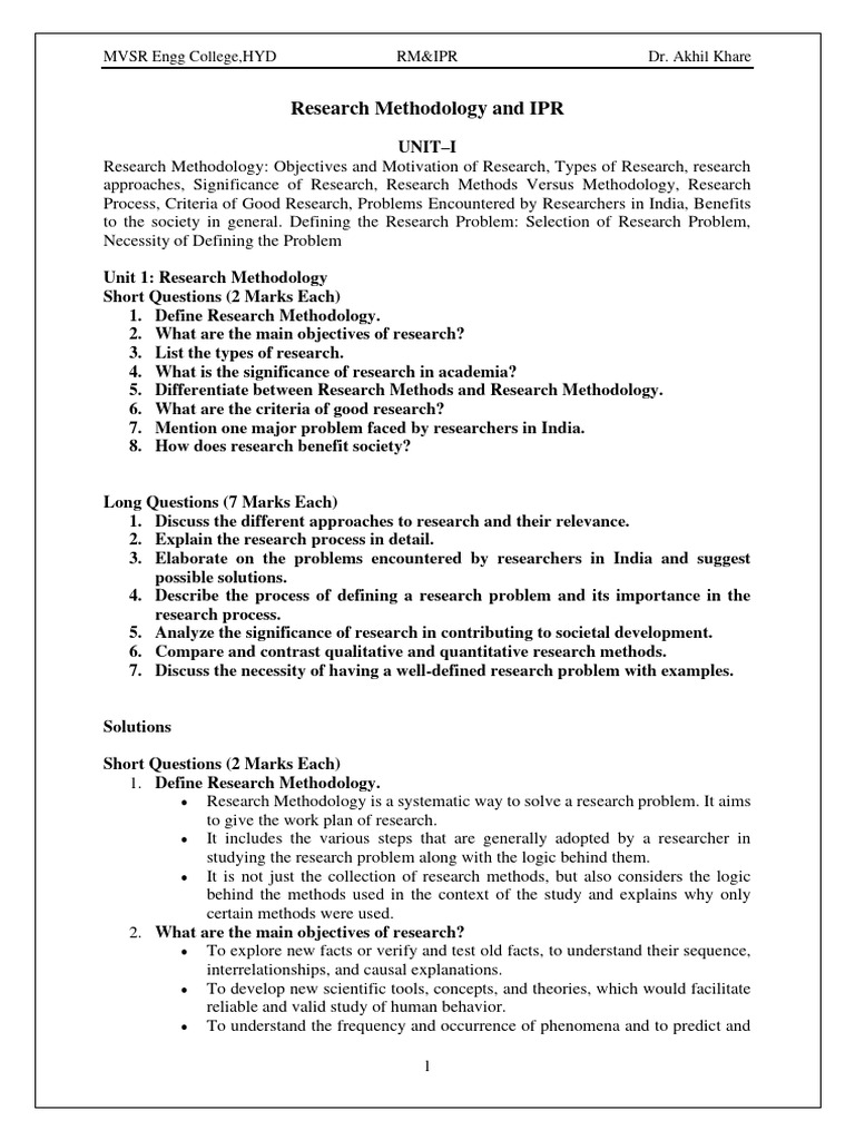 Dr. AK - RM&IPR - UNIT-1 - Notes | PDF | Methodology | Qualitative Research