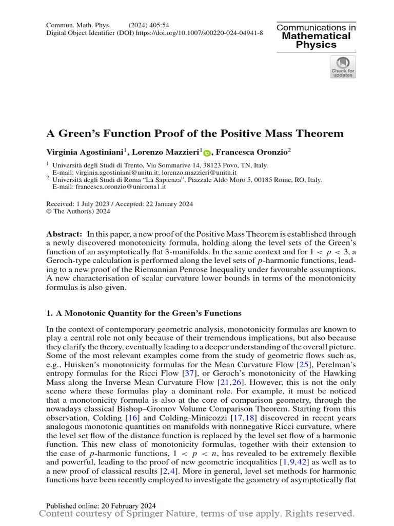 A Green’s Function Proof of the Positive Mass Theorem | PDF ...