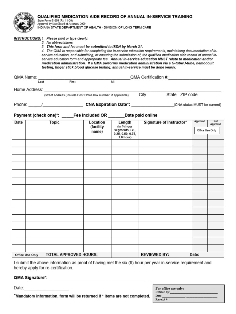 Indiana Department Annual Inservice Form | PDF