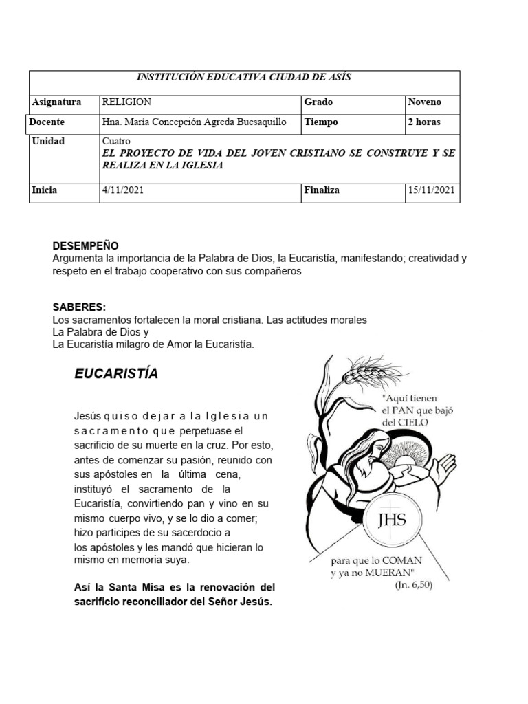 Religion Noveno Guia 2 Cuarto Periodo | PDF | eucaristía | Teología
