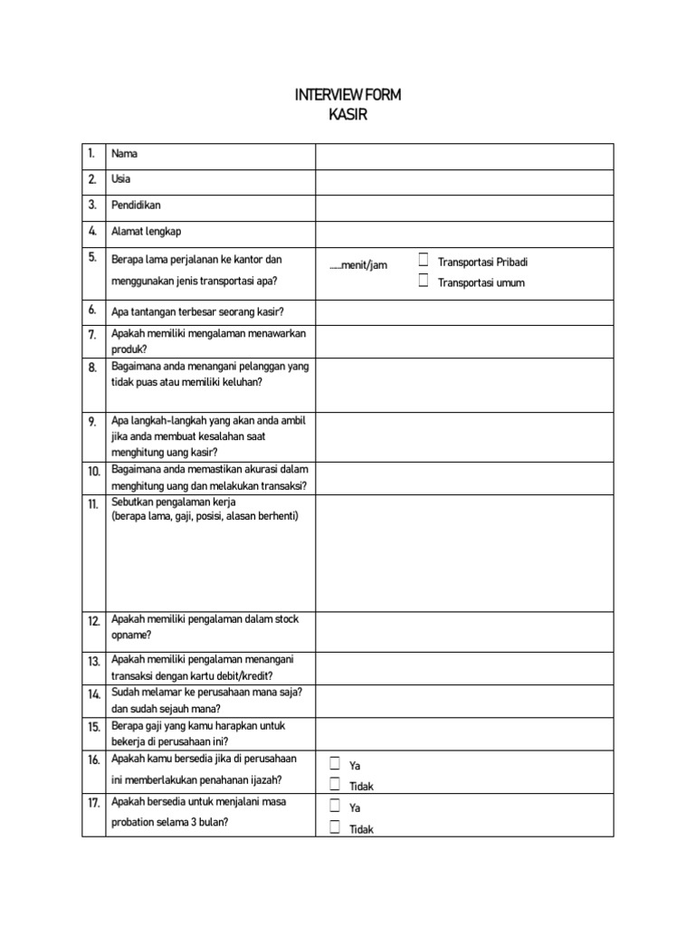 Interview Form Kasir | PDF | Karier & Perkembangan | Hukum