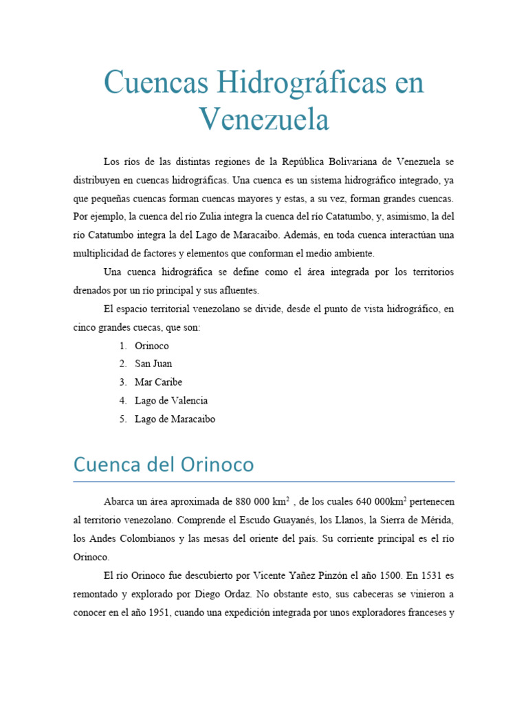 Cuencas Hidrográficas en Venezuela | PDF | Venezuela | Cuenca de drenaje