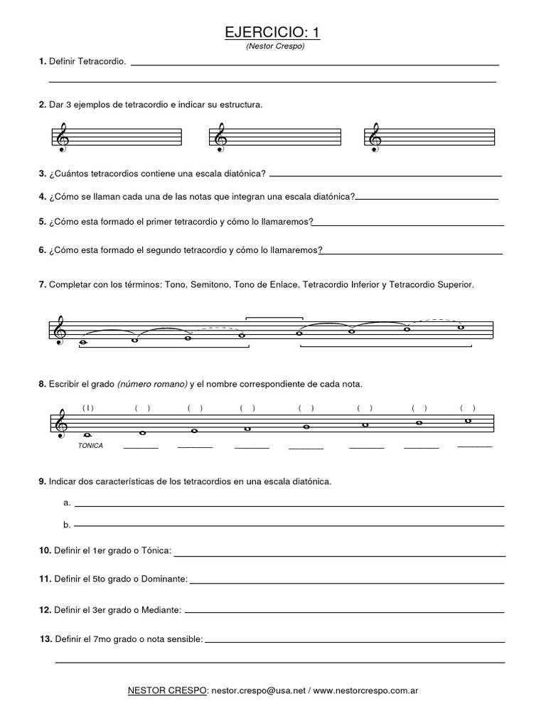 Ejercicios 1, 2 & 3 - Teoria Musical - Nestor Crespo | PDF | Escala (música) | Melodía