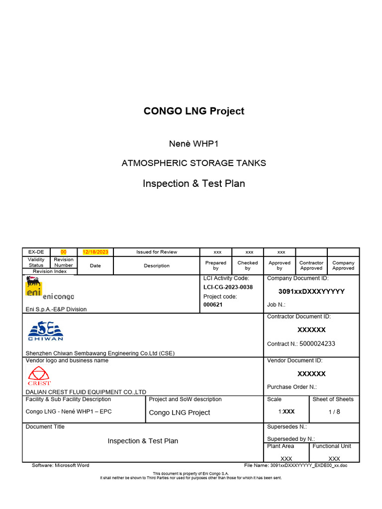 Inspection And Test Plan Template Pdf Specification Technical 0519