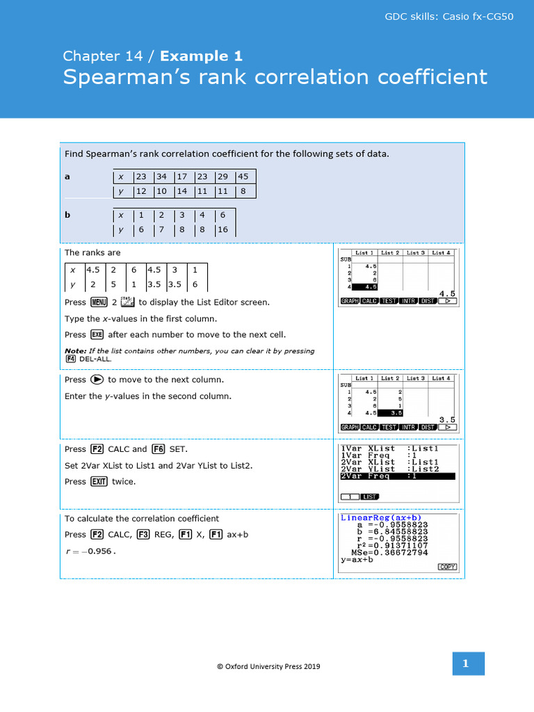Spearman's Rank Correlation on Casio FX-CG50 | PDF | Teaching Methods ...