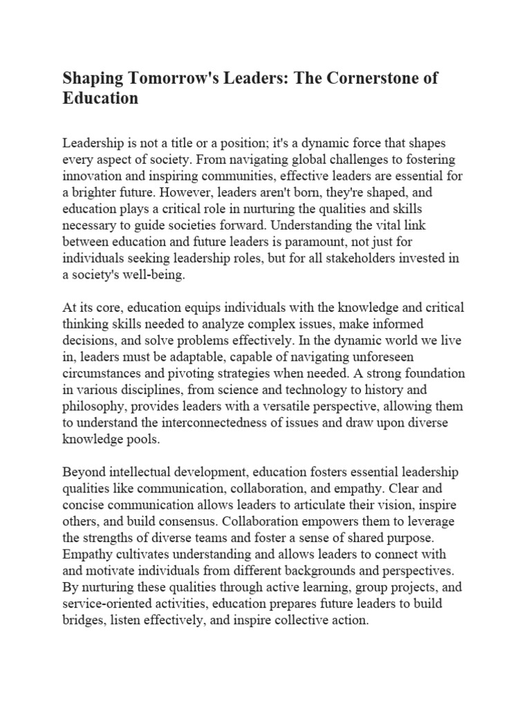 Shaping Tomorrow's Leaders | PDF | Leadership | Cognitive Science