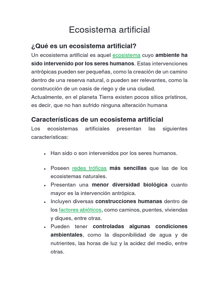 Características y tipos de ecosistemas artificiales | PDF | Ecosistema ...