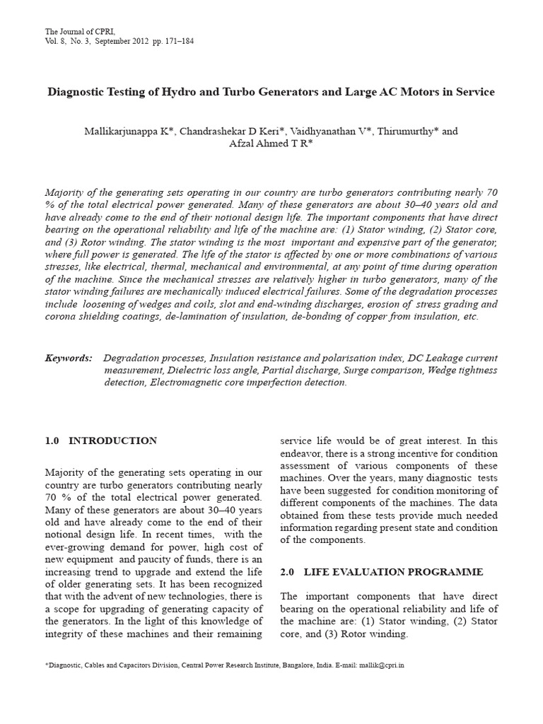 Diagnostic Testing of Hydro and Turbo Generator | PDF | Alternating ...