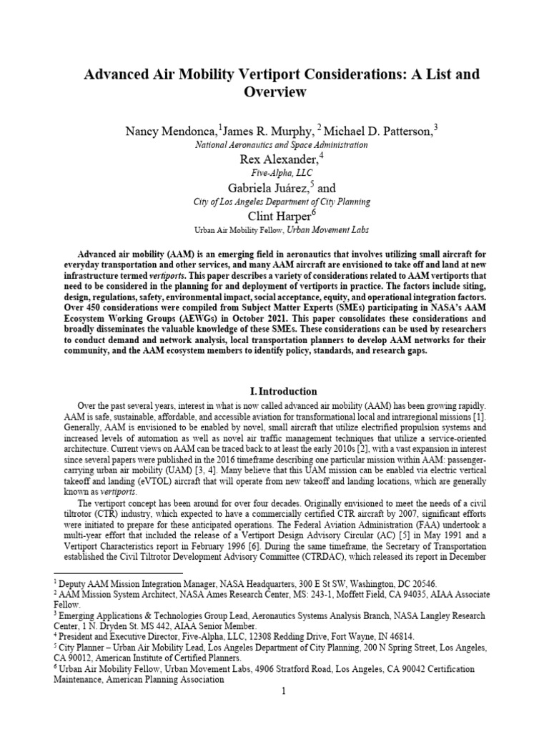 Vertiport Considerations Paper Final v2 | PDF | Demand | Federal ...