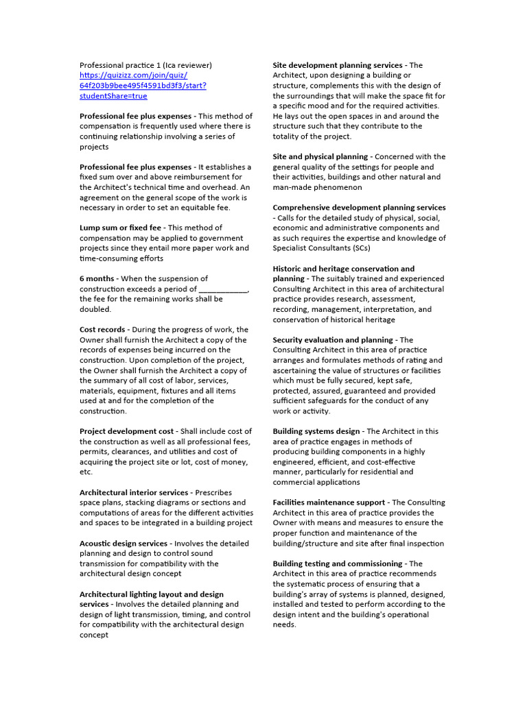 Professional Practice 1 Reviewer | PDF | Architect | Licensure