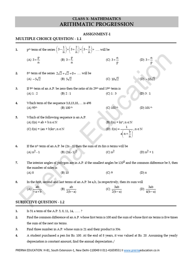 Math Arithmatic Progression Assgn 1 | PDF | Elementary Mathematics ...
