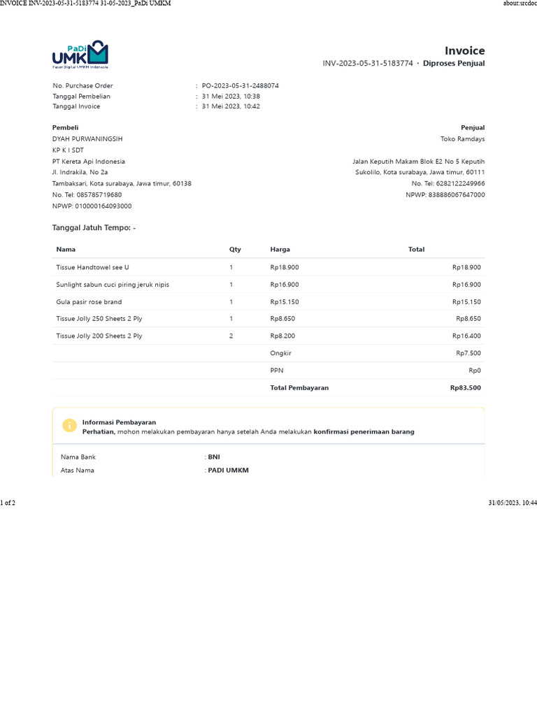 Invoice Padi Mei 2023 | PDF