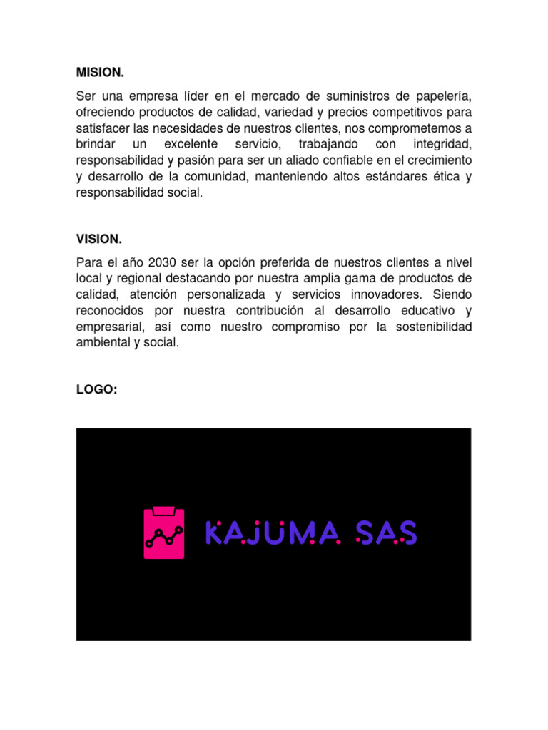 Mision y Vision Kajuma Sas | PDF | Negocios | Ciencias sociales