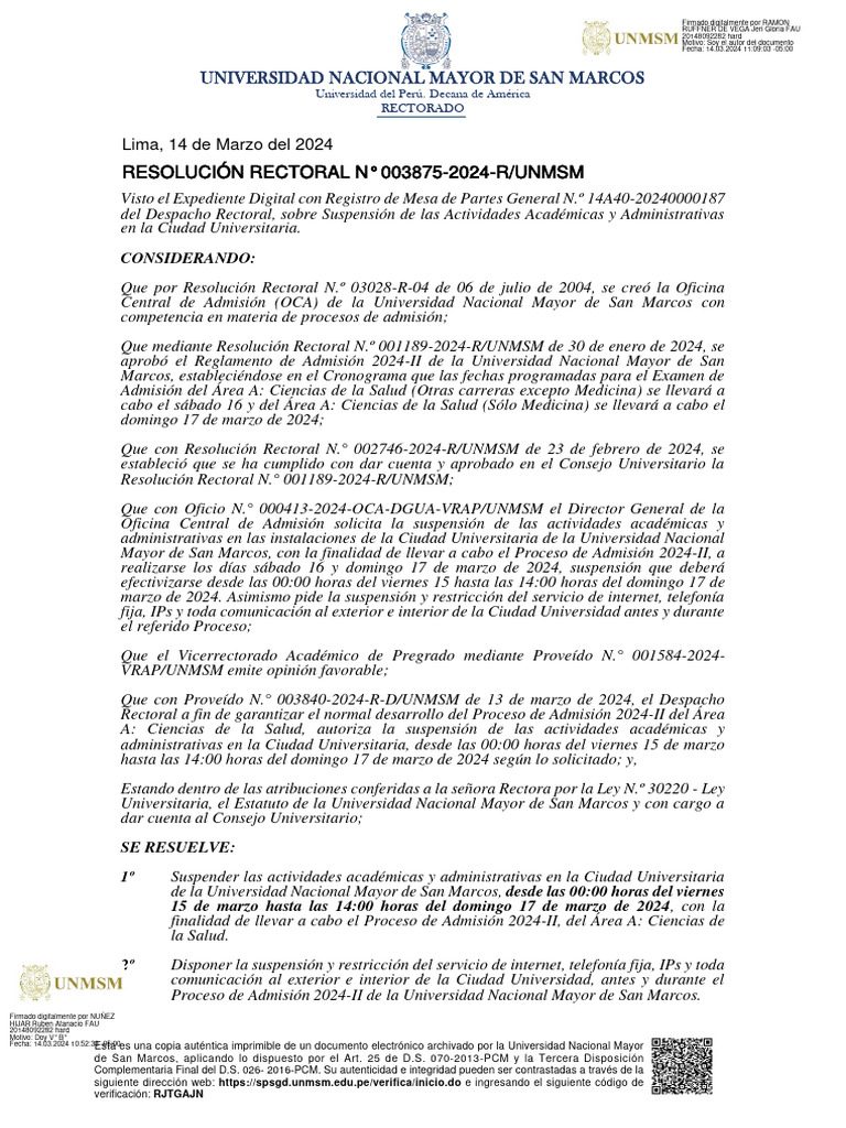 Resolución Rectoral-003875-2024-R | PDF | Gobierno