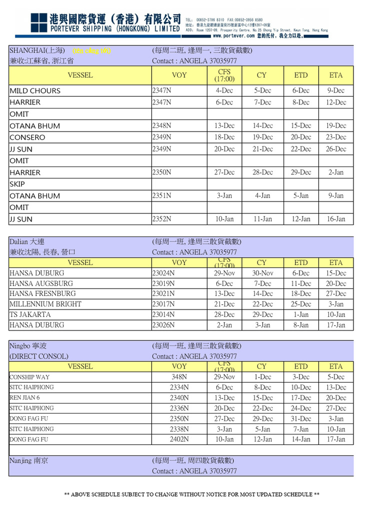 Upcoming Vessel Sailing Schedule | PDF | Freight Transport | China