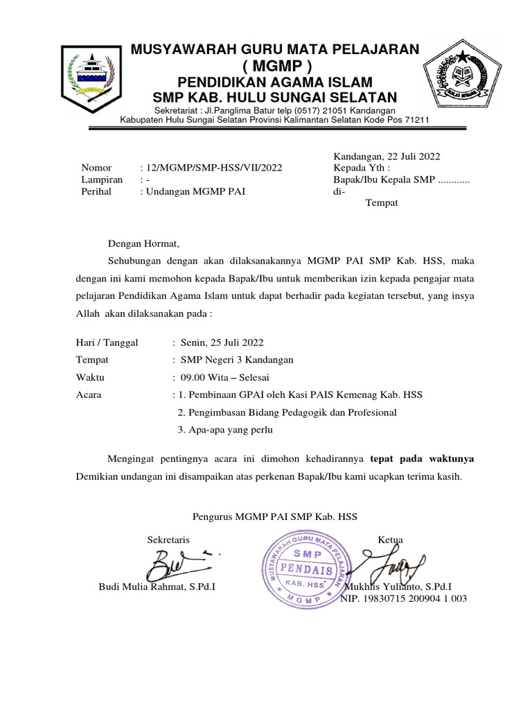 Undangan MGMP PAI | PDF