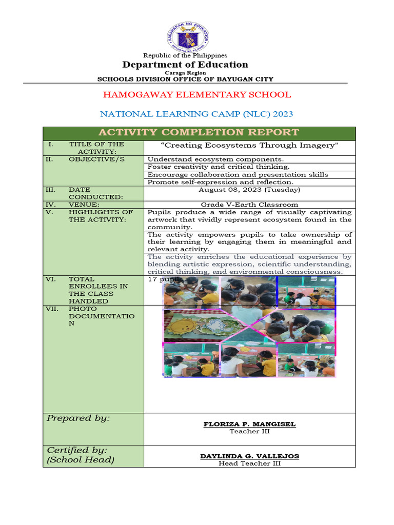 Activity Completion Report NLC TUESDAY | PDF | Social Science
