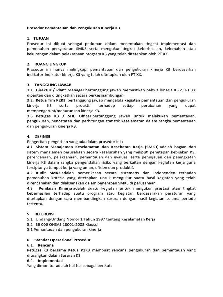 Prosedur Pemantauan Dan Pengukuran Kinerja K3 | PDF