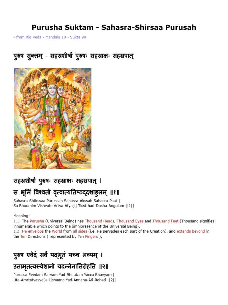 Purusha Suktam | PDF | Hindu Literature | Hindu Texts