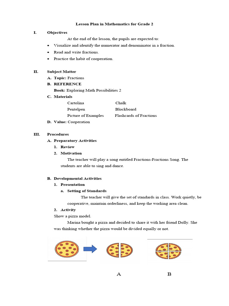 4as Lesson Plan Fraction | PDF | Lesson Plan | Mathematics