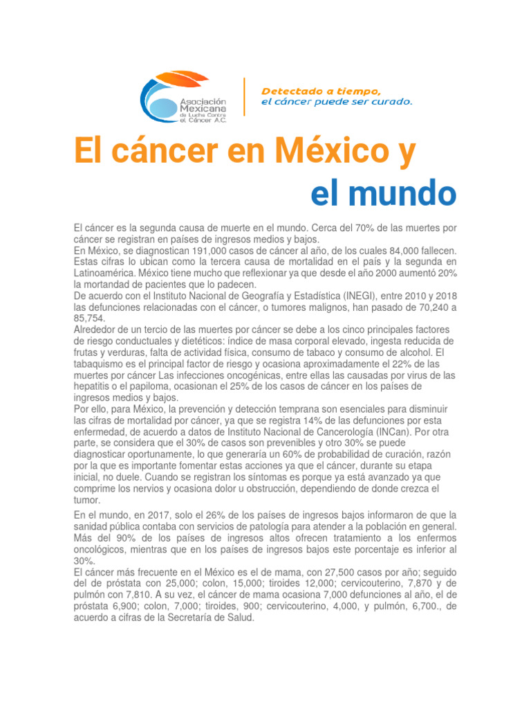 Cáncer en México: Estadísticas y Prevención | PDF | Cáncer ...
