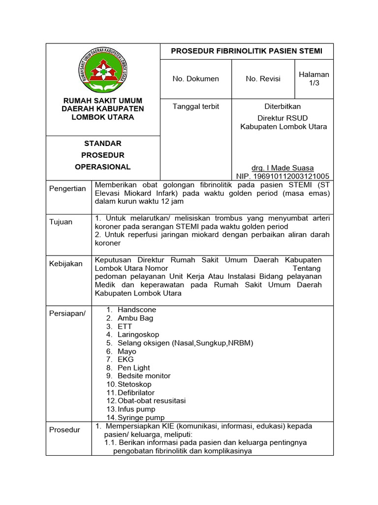SOP Fibrinolitik STEMI | PDF | Pengembangan Diri