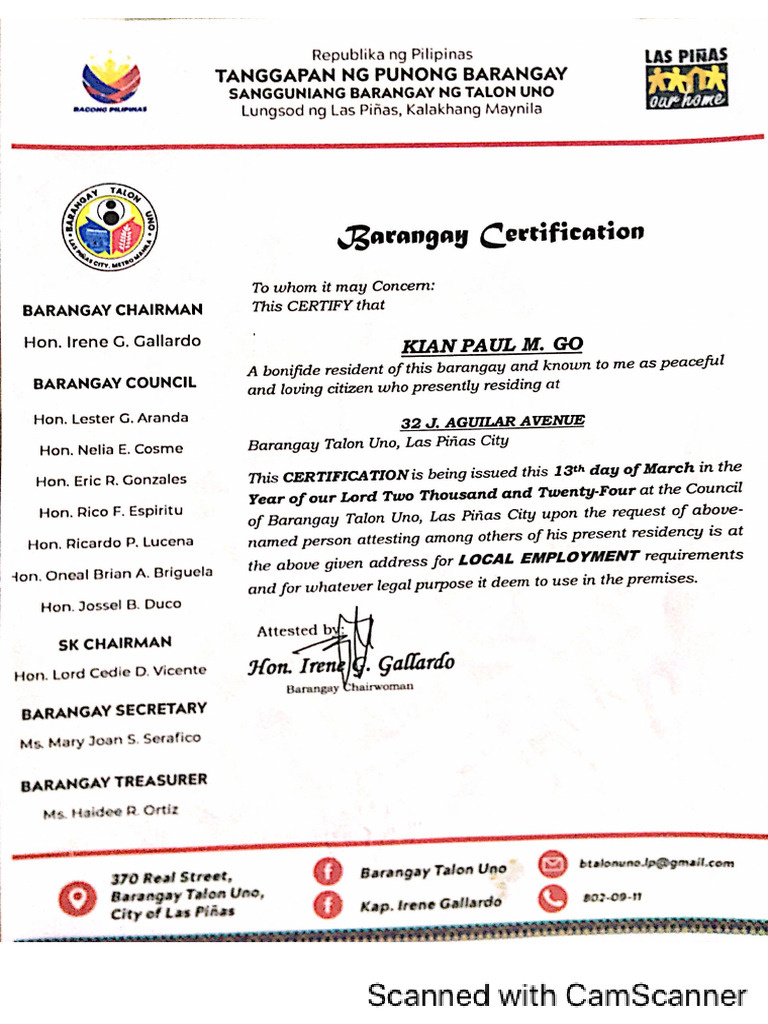 Barangay Clearance | PDF