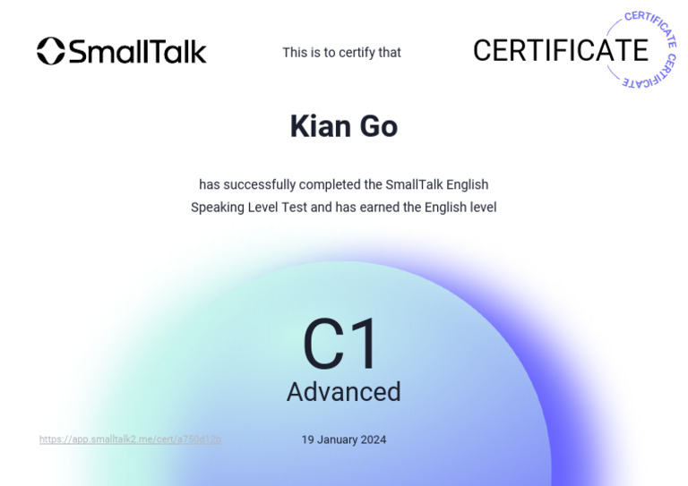 Smalltalk2me Certificate | PDF