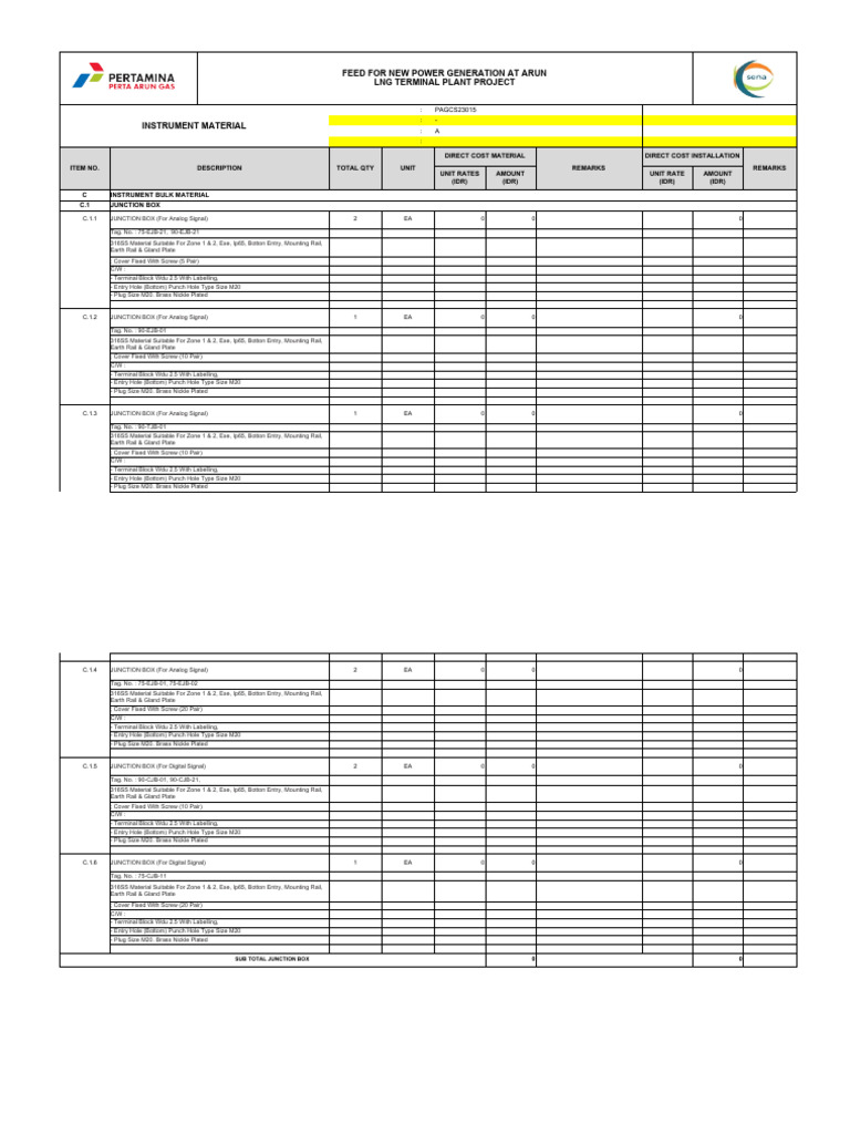 Instrument Material List for Arun LNG Project | PDF | Electrical ...