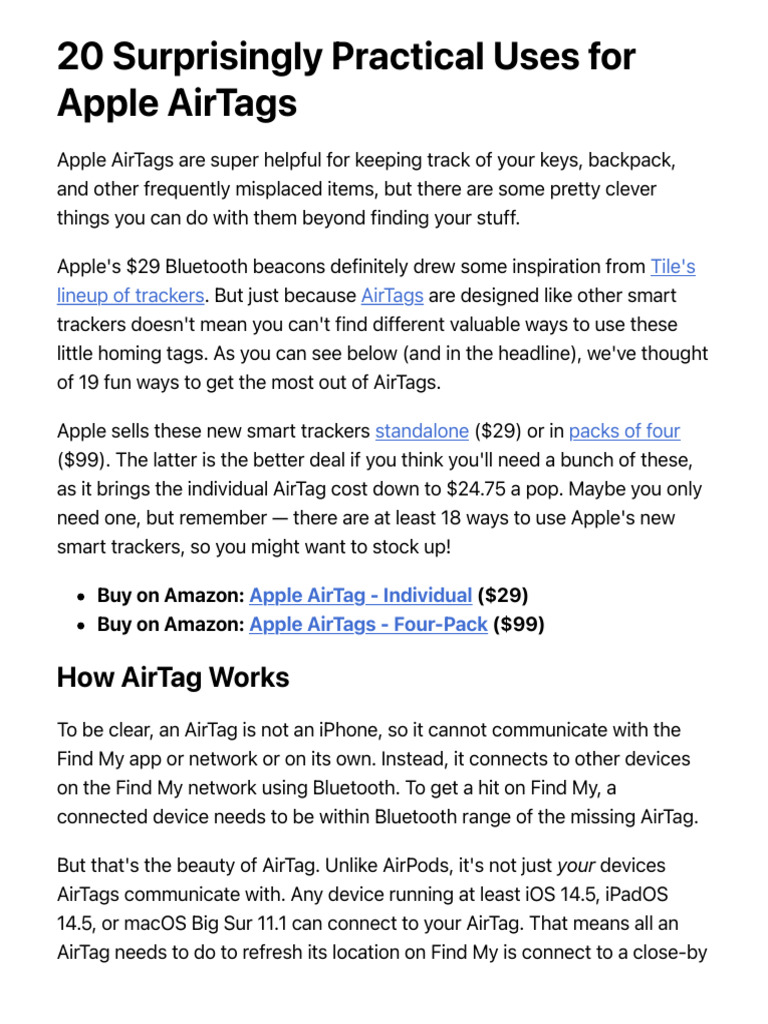 AirTag - 20 Practical Uses PDF | PDF | Apple Inc. | Computing