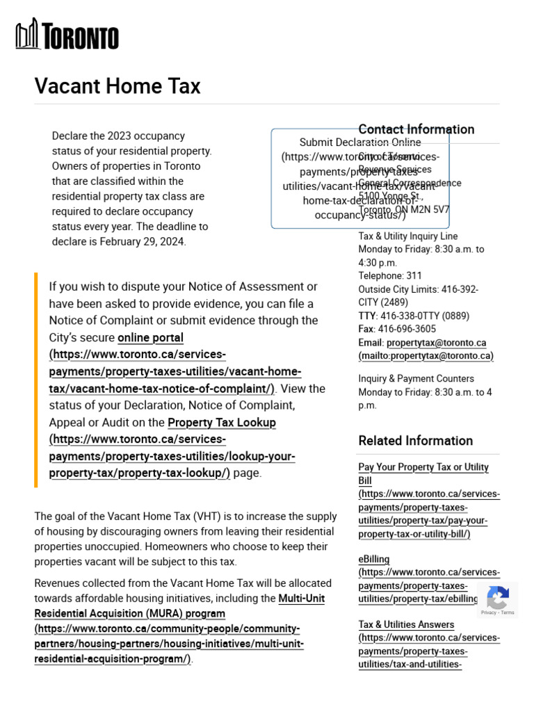 Vacant Home Tax - City of Toronto PDF | PDF | Property Tax | Payments