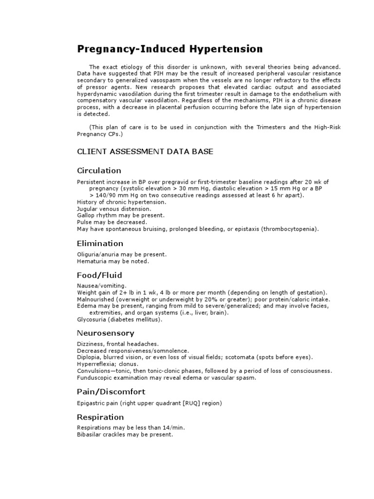 Pregnancy Induced Hypertension - Nursing Diagnosis (NANDA) | PDF ...