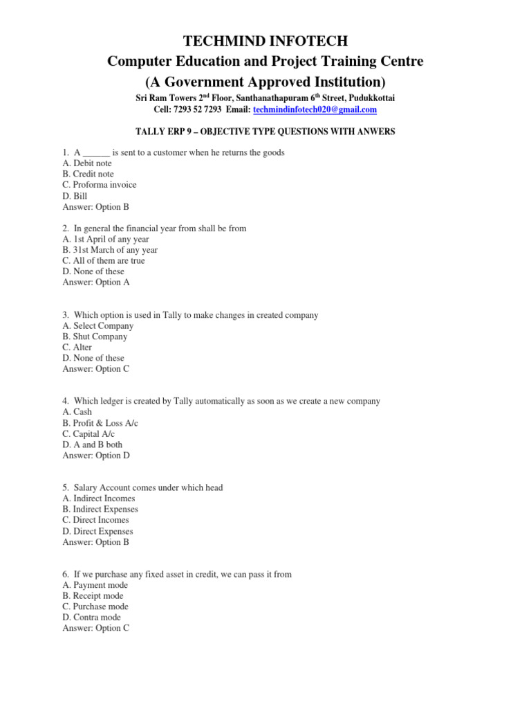 Tally ERP 9 Objective Questions & Answers | PDF | Debits And Credits ...