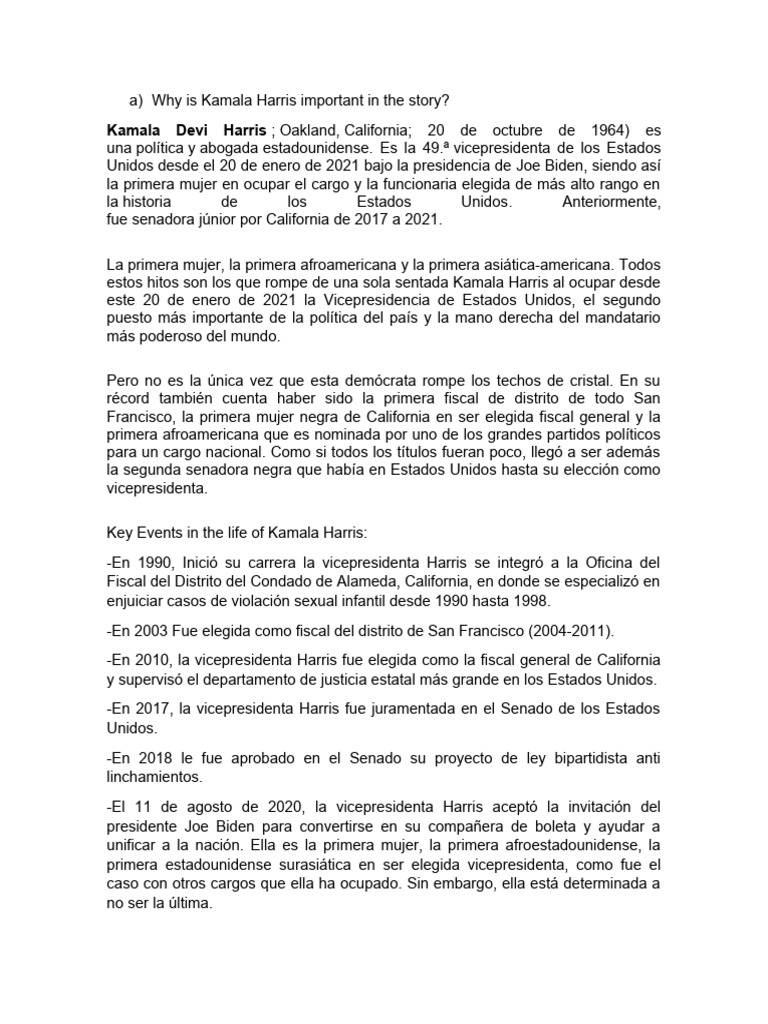 Kamala Harris: Hitos y Logros Históricos | PDF | Kamala Harris ...