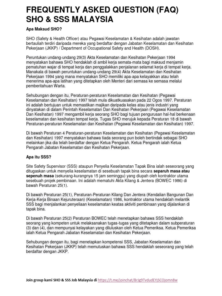 FAQ SHO SSS Malaysia | PDF