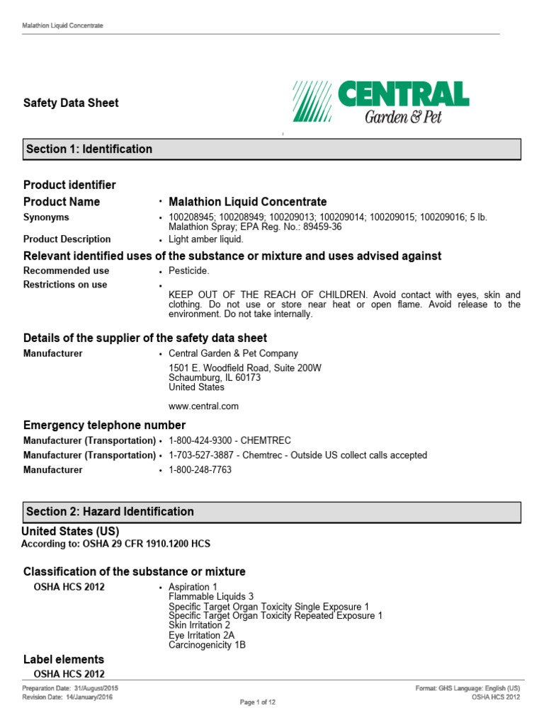 Malathion Spray MSDS | PDF | Toxicity | Water Pollution
