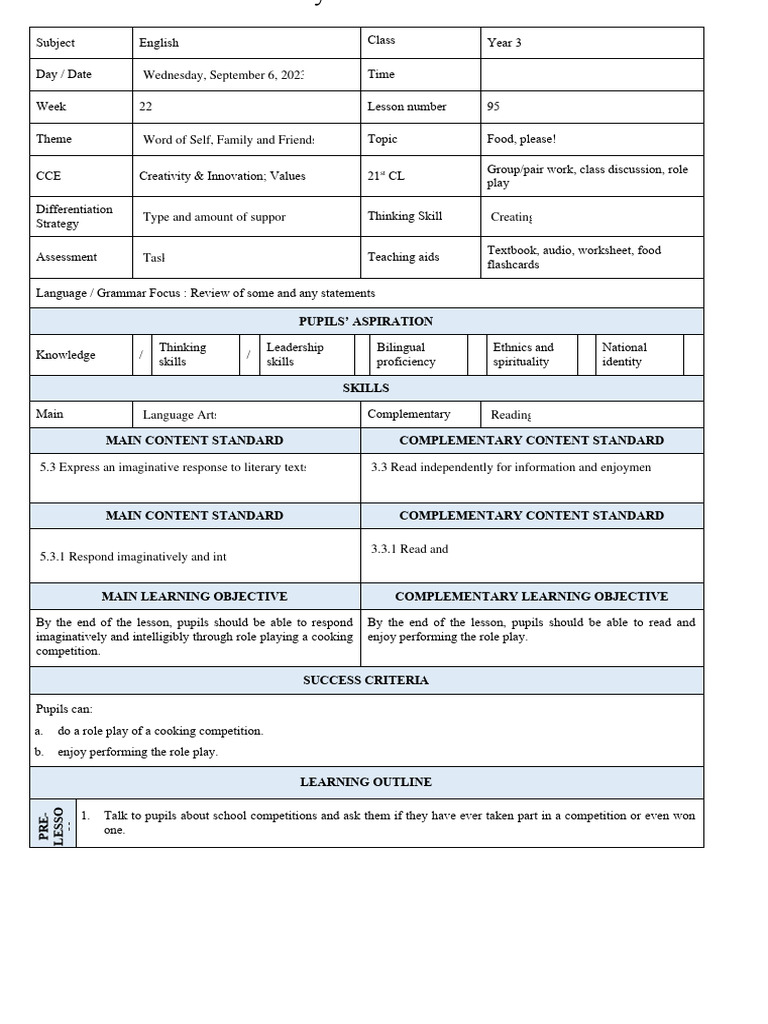 Lesson 95 TS25 | PDF | Learning | Lesson Plan