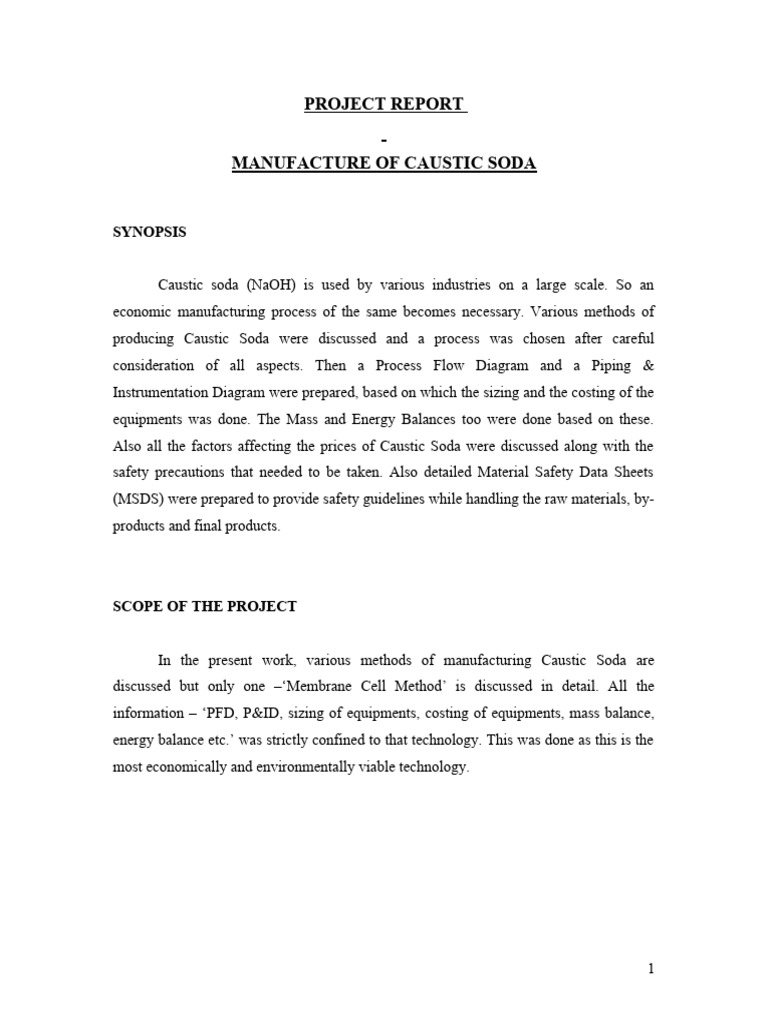 NaCl Manufacturing Synopsis | PDF | Sodium Hydroxide | Physical Sciences