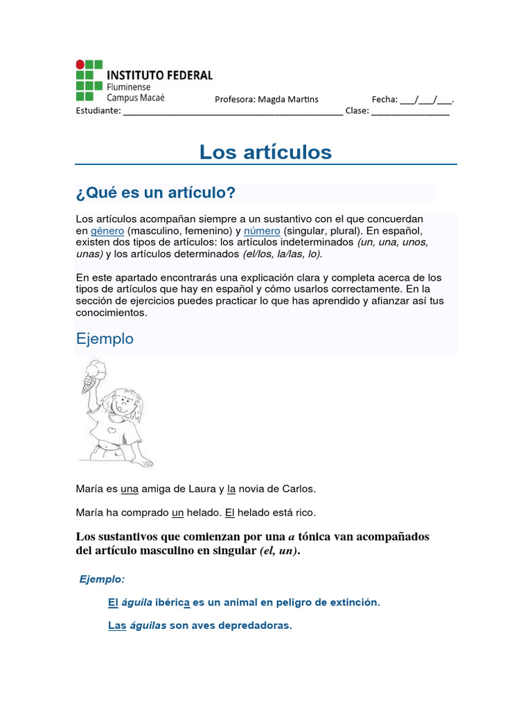 Guía Completa de Artículos en Español | PDF | Sustantivo | Plural