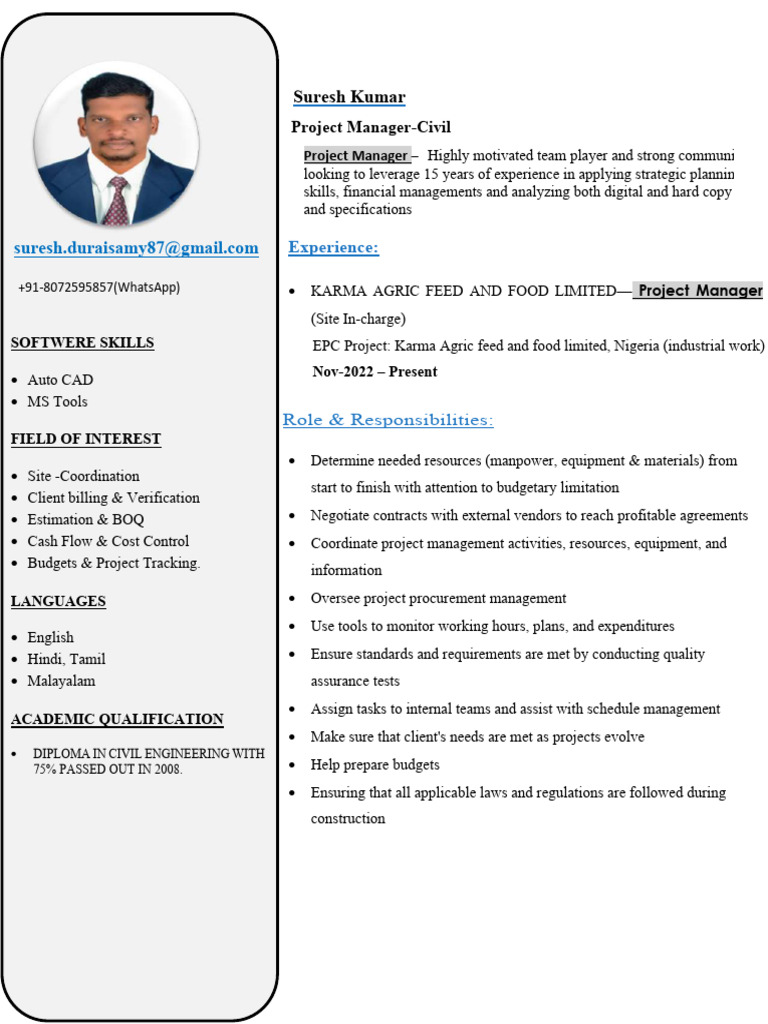CV of Suresh Kumar - Project Manager | Download Free PDF | Quality ...