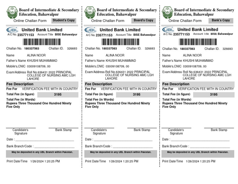 Challan Form 326693 | PDF | E Government | Government Of Pakistan