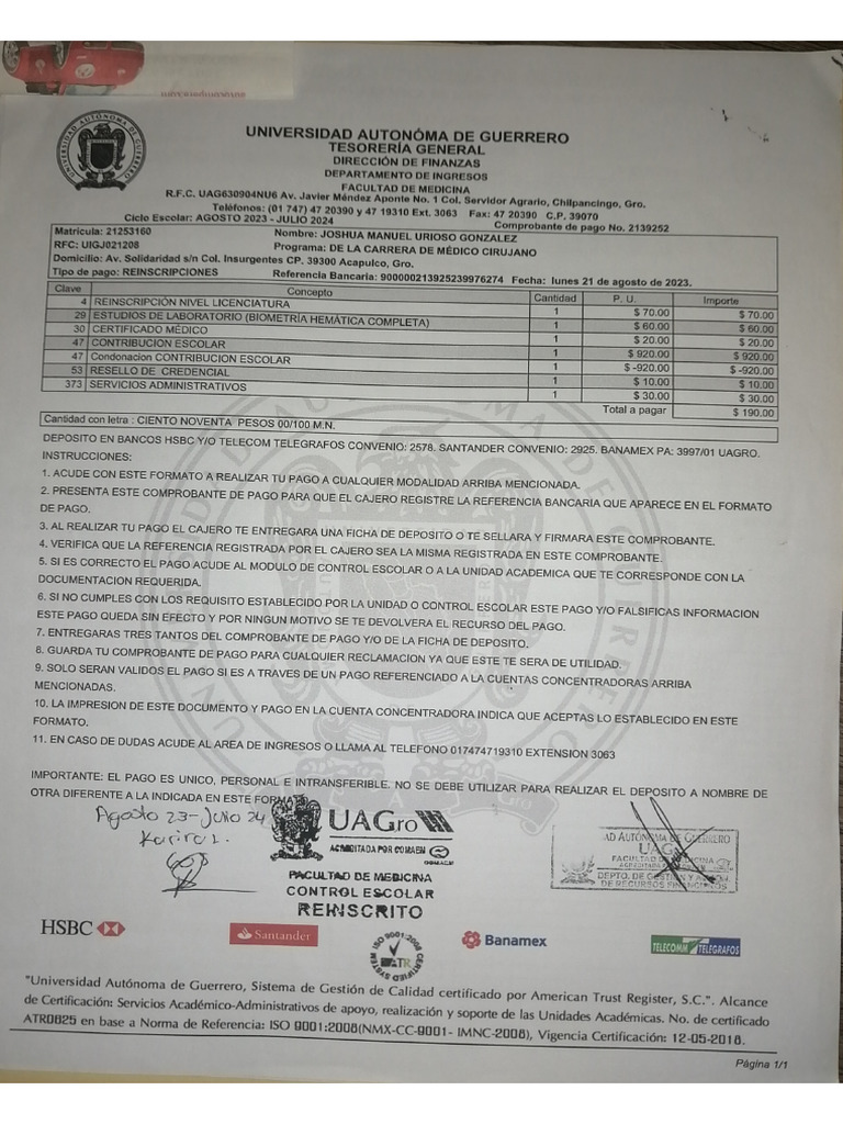 100 - PAGO - REFERENCIA - Formato de Referencia Sellado - JMUG | PDF