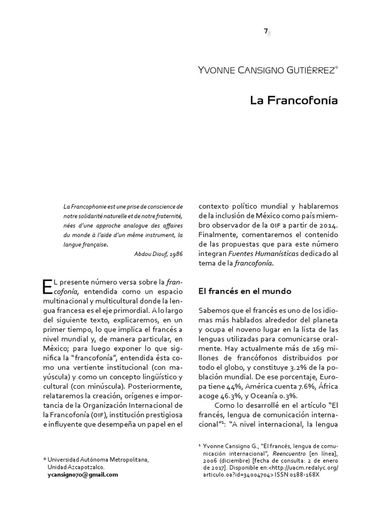 Francofonia en General | PDF | Idioma francés | Francia