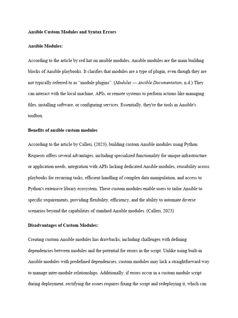 Ansible Custom Modules and Syntax Errors | PDF | Scripting Language | Programming Language