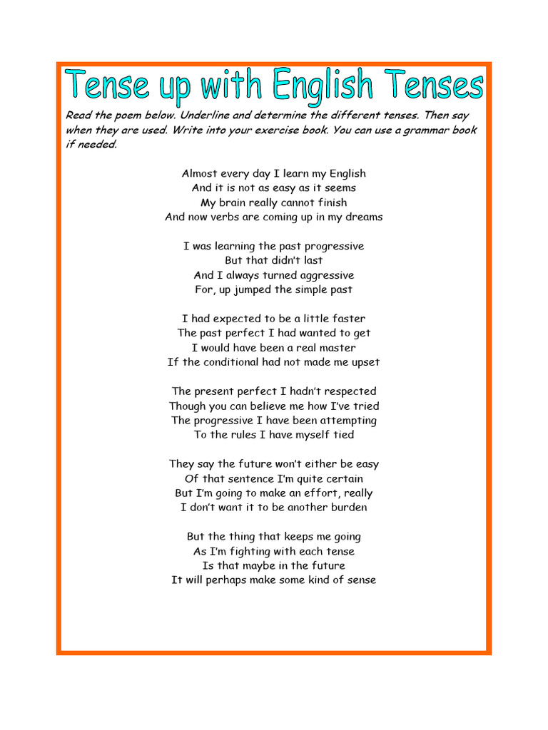 A Poem About Tenses Grammar Drills - 74478 | PDF | Grammatical Tense ...