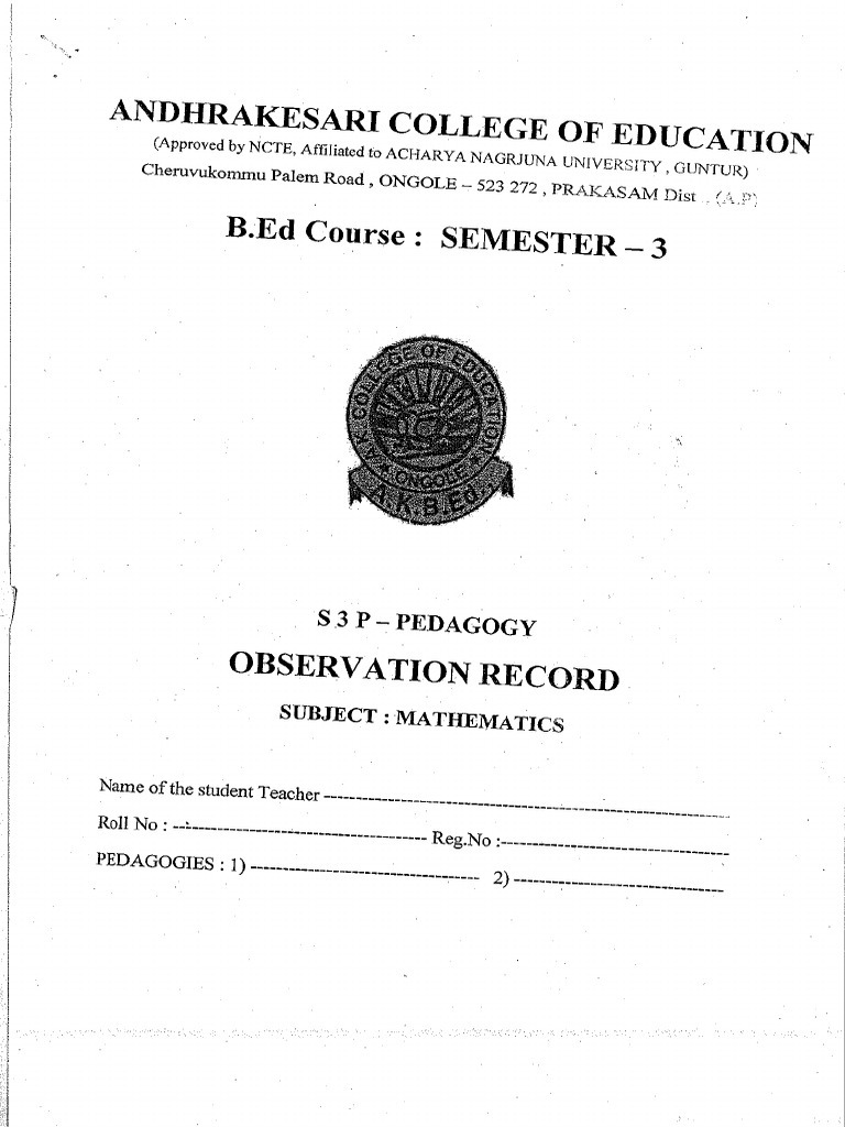 3rd Sem Observation Record Mathematics | PDF