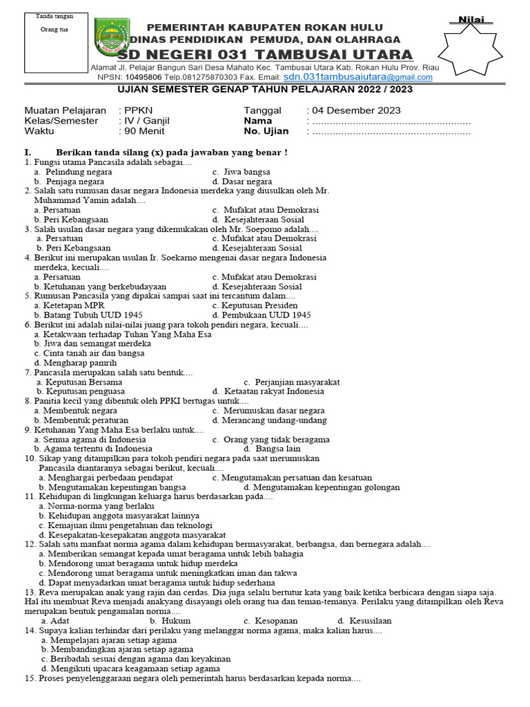 SOAL PAS PKN KELAS IV | PDF