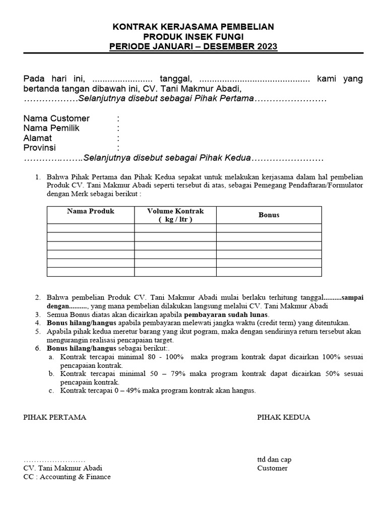 Form Kontrak Program Glyphosate (2023) | PDF | Pengelolaan Keuangan & Uang