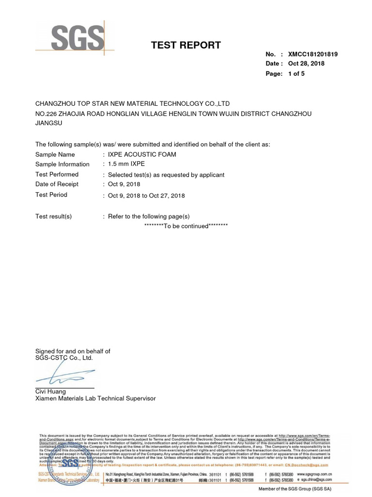 IIC Test Report For 1.5mm IXPE PDF | PDF | Building Engineering | Materials